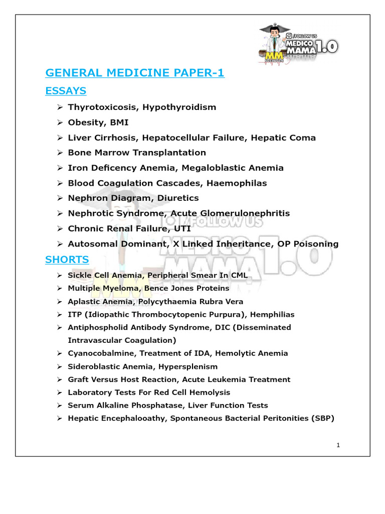 General Medicine Topics Overview | PDF