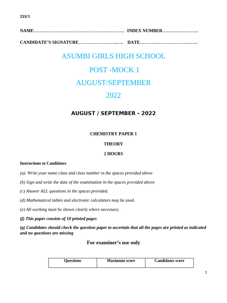 Chemistry PP1 2025 | PDF | Chemical Reactions | Acid