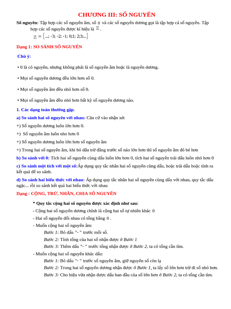 Chuyen de So Nguyen Theo Chuong Trinh Sgk Toan 6 Moi | PDF