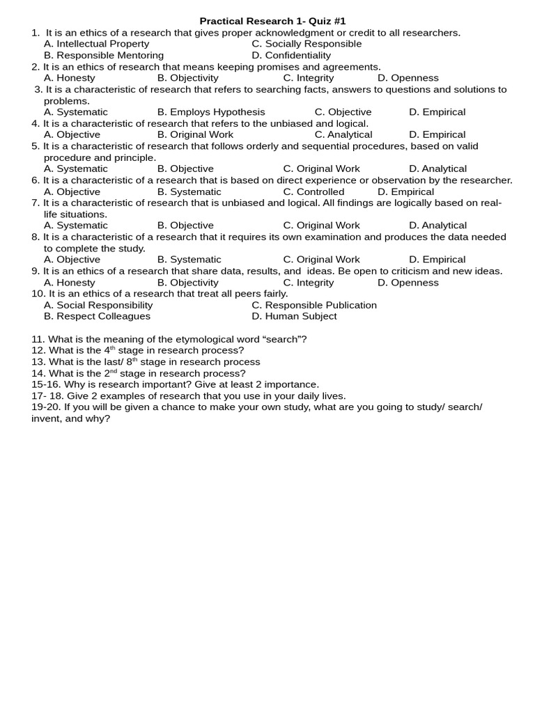 PR1-Quiz#1 | PDF | Qualitative Research | Psychology