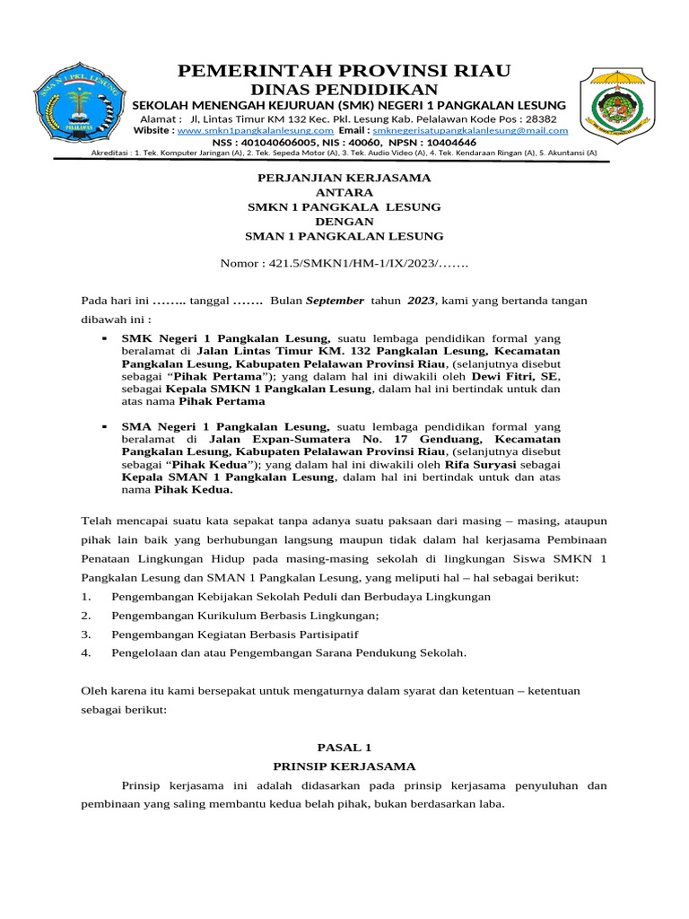 mou ke sekolah1 (Repaired) | PDF