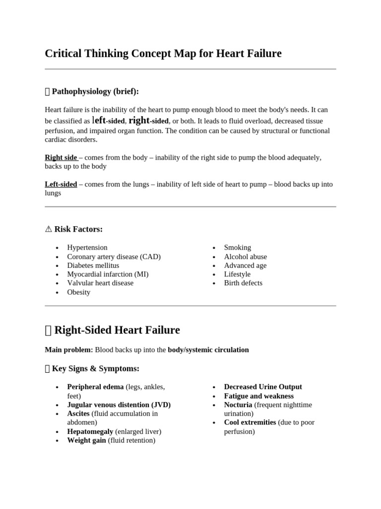 Heart Failure Critical Thinking Map | PDF | Heart Failure | Edema