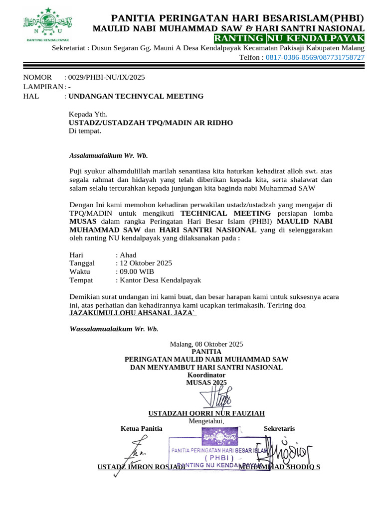 Undangan Technical Meeting PHBI 2025 | PDF
