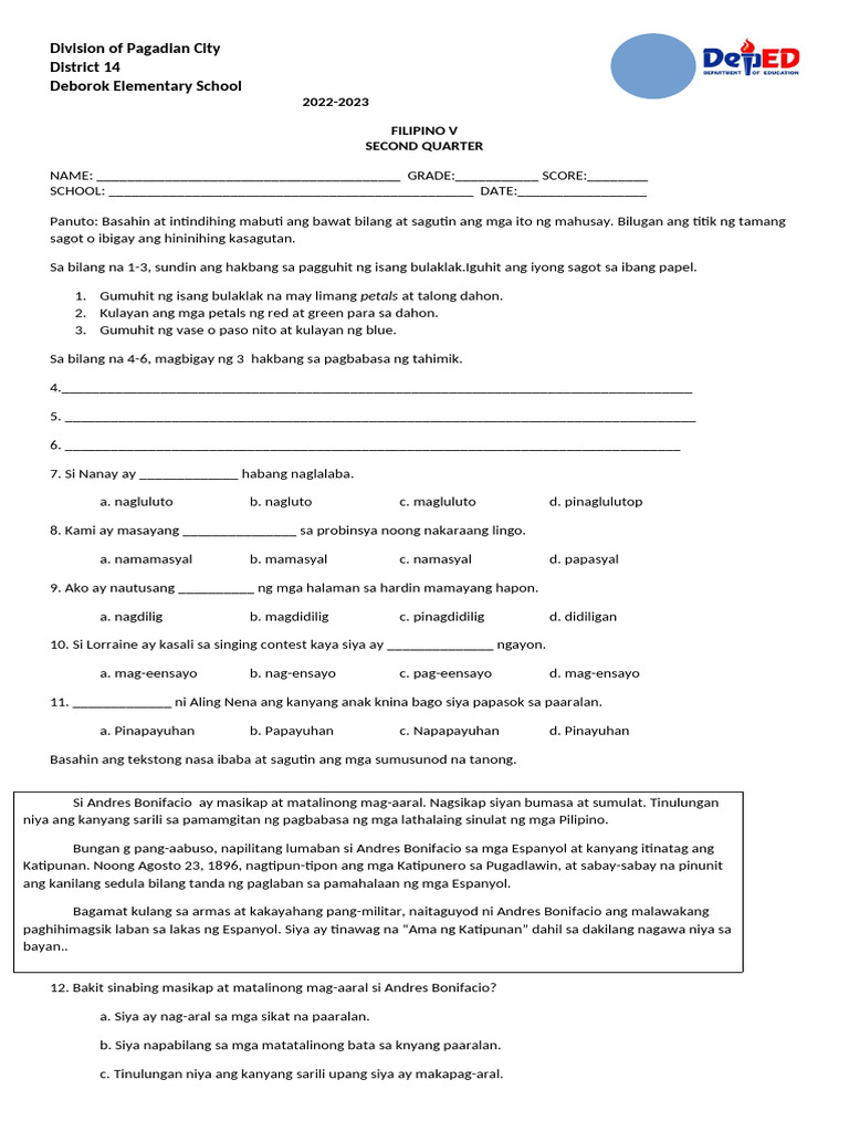 PT - Filipino 5 - Q2 | PDF