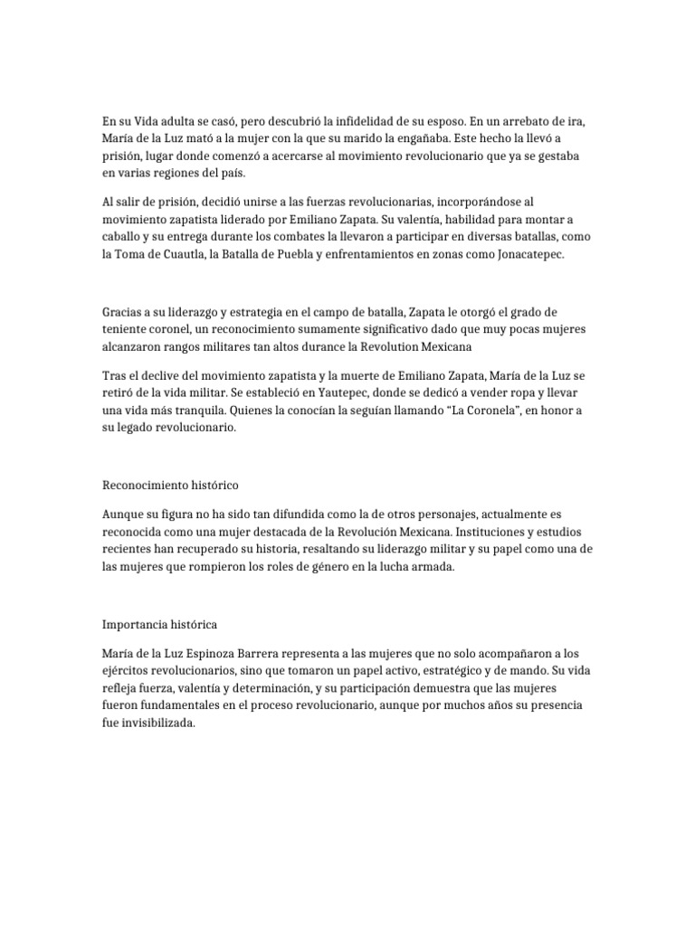 Biografia Maria de La Luz Espinoza Barrera | PDF