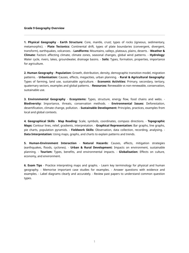 Grade9 Geography Overview | PDF