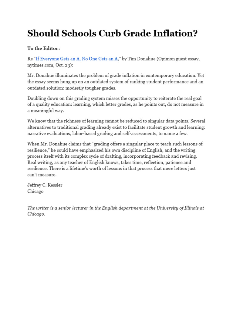 Should Schools Curb Grade Inflation | PDF | Curriculum | Behavior ...