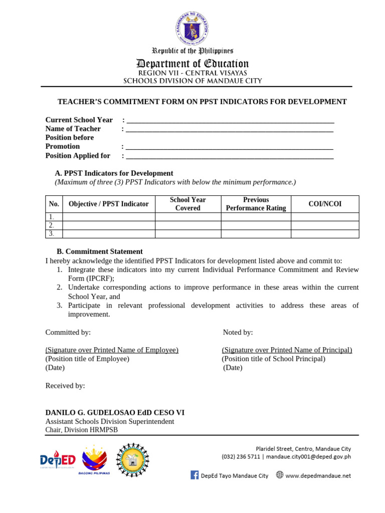 Teacher Commitment Form for PPST Development | PDF