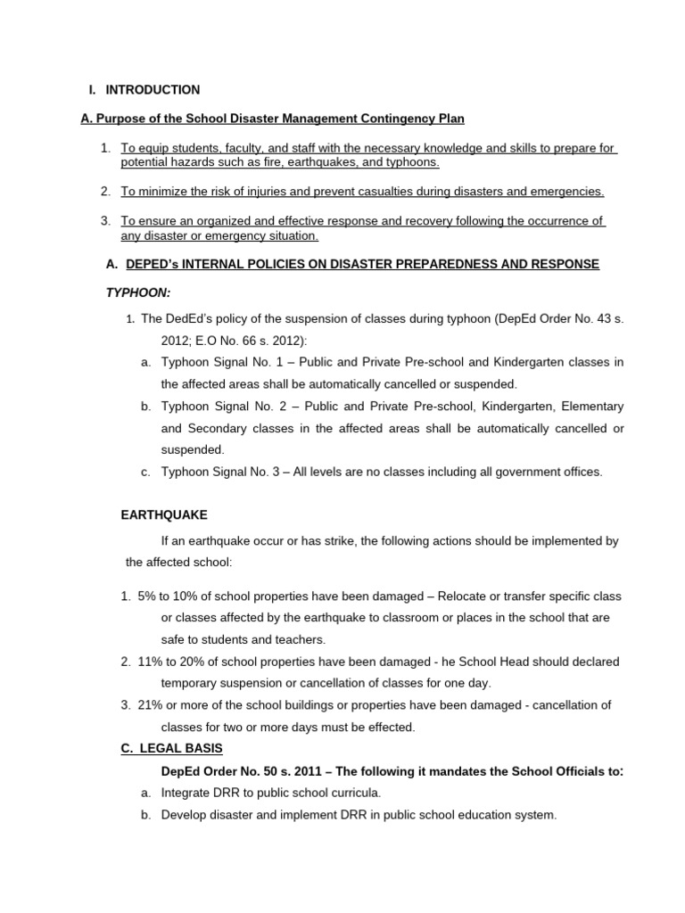 School Disaster Management Plan | PDF | Emergency Evacuation ...