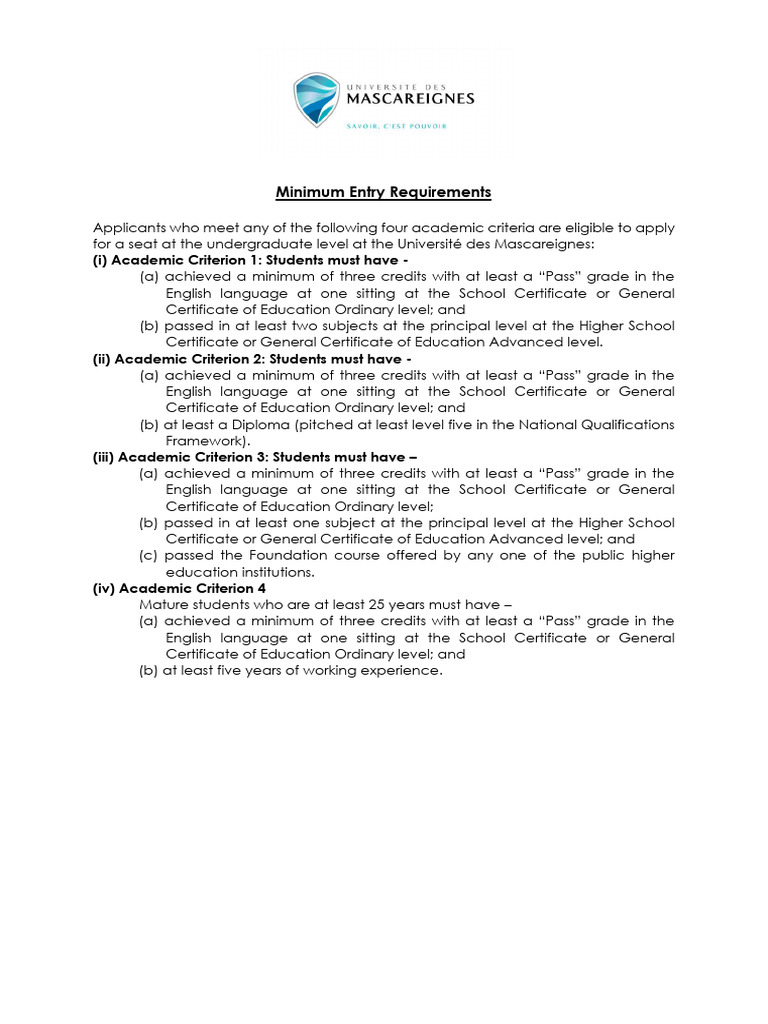 Minimum Entry Requirements18042025 | PDF