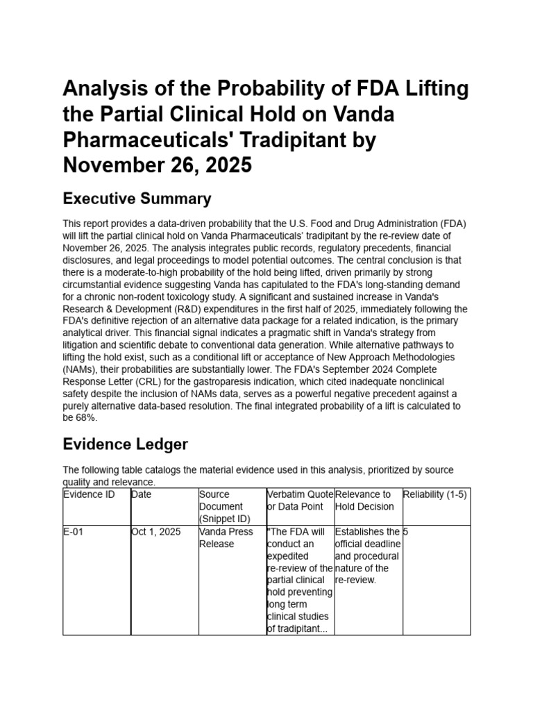 FDA Hold Probability_ Tradipitant | PDF | Food And Drug Administration | Clinical Trial