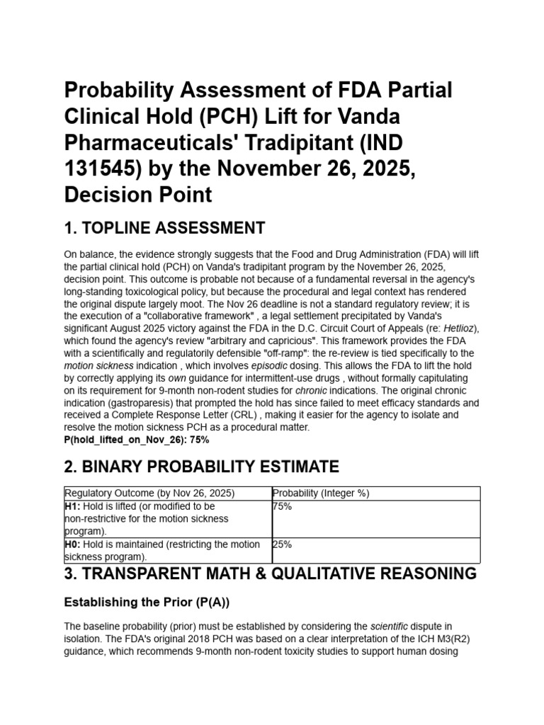 FDA Hold Lift Probability for Tradipitant | PDF | Food And Drug ...