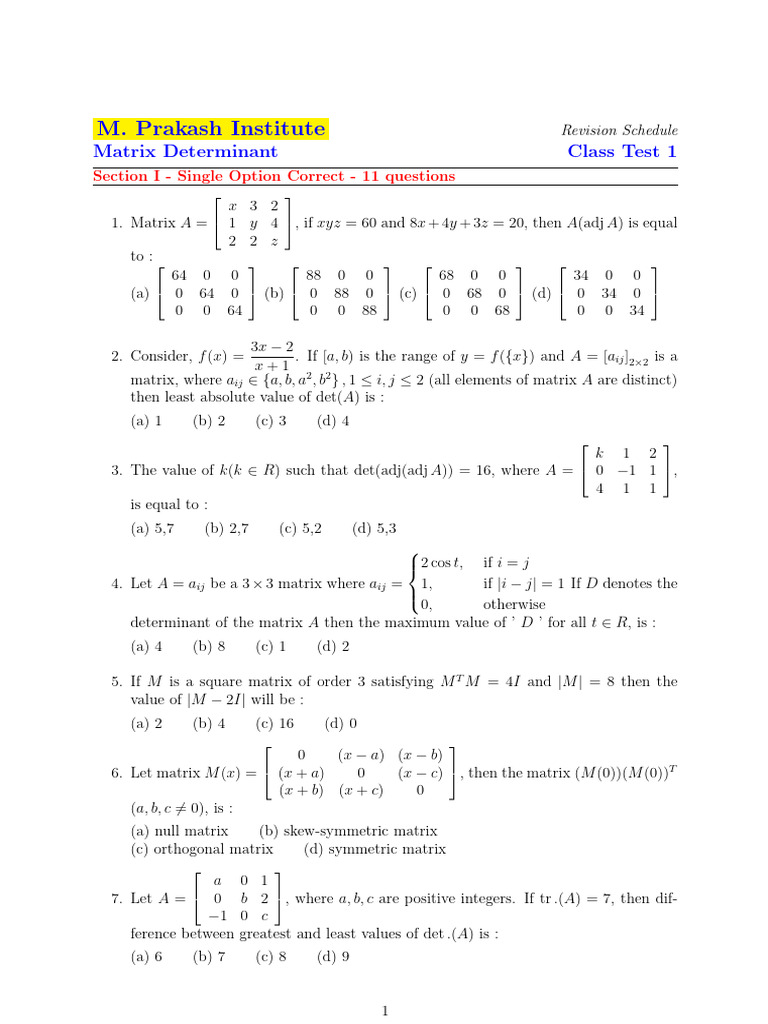 Matrix Deter 1 | PDF | Matrix (Mathematics) | Algebra