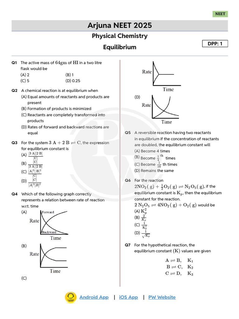 NEET 2025: Equilibrium Constant Questions | PDF | Chemical Equilibrium ...
