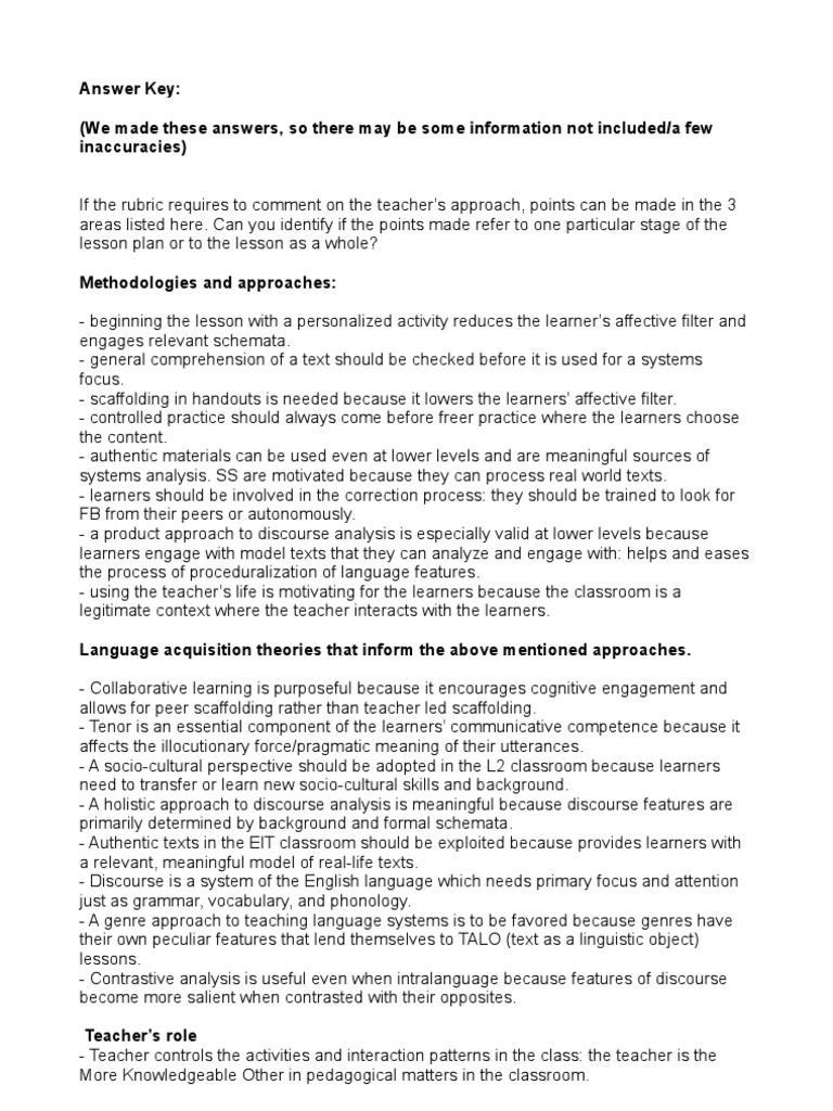 Answer Key | PDF | Second Language | Lesson Plan