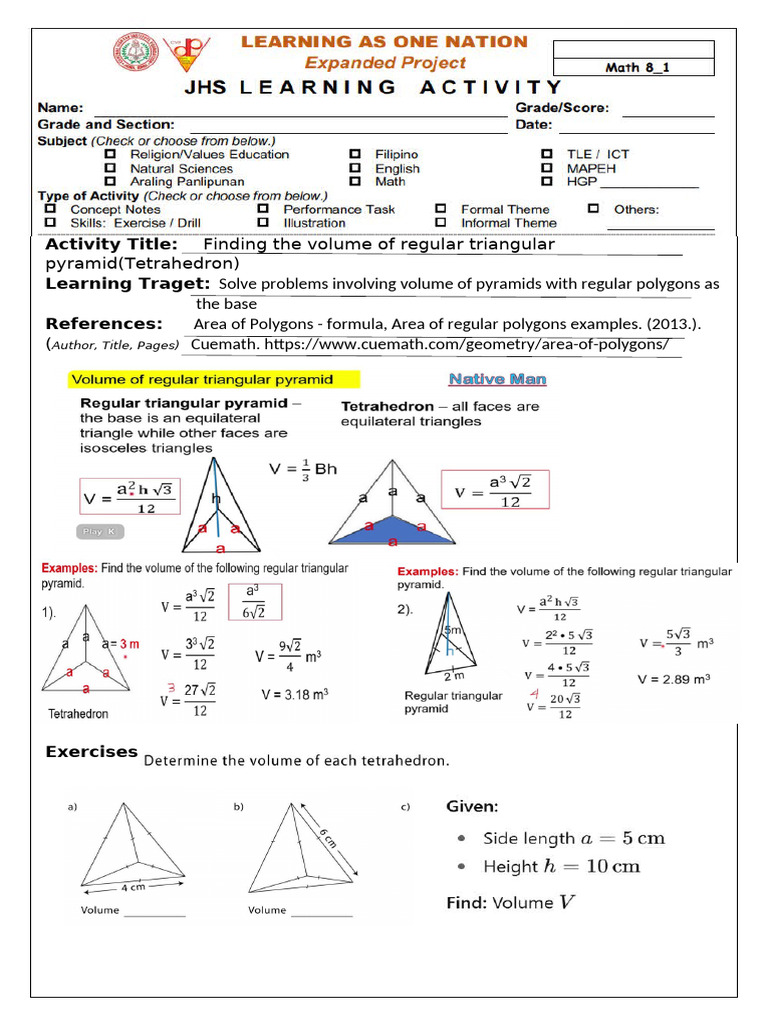 Volume of Triangular Pyramid | PDF