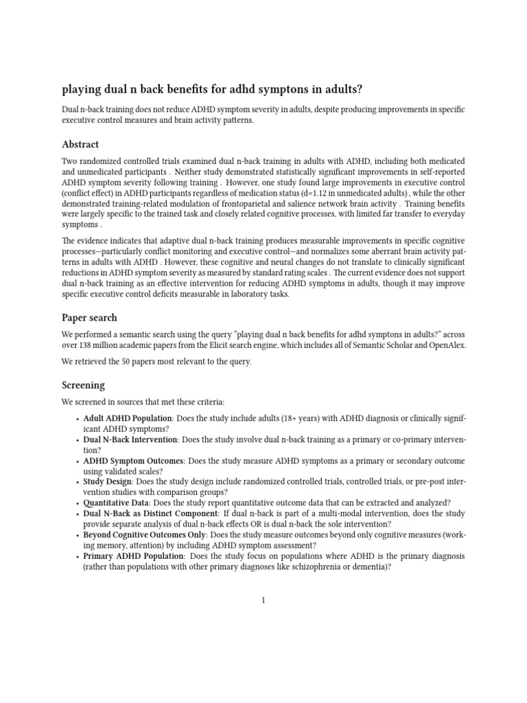 Elicit - Dual N-Back and Adult ADHD - Report | PDF | Attention Deficit ...