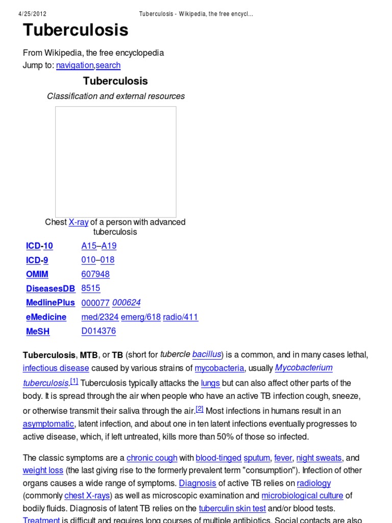 Tuberculosis - Wikipedia, The Free Encyclopedia | PDF | Tuberculosis ...