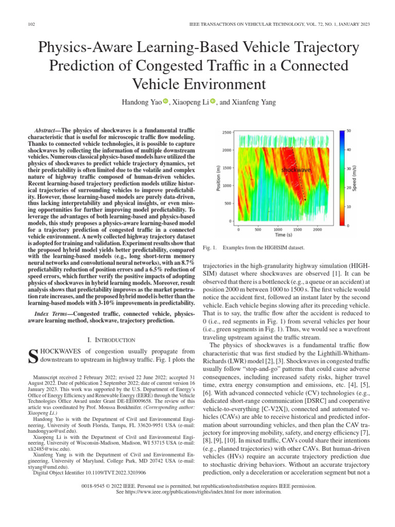 Physics-Aware Learning-Based Vehicle Trajectory Prediction of Congested ...