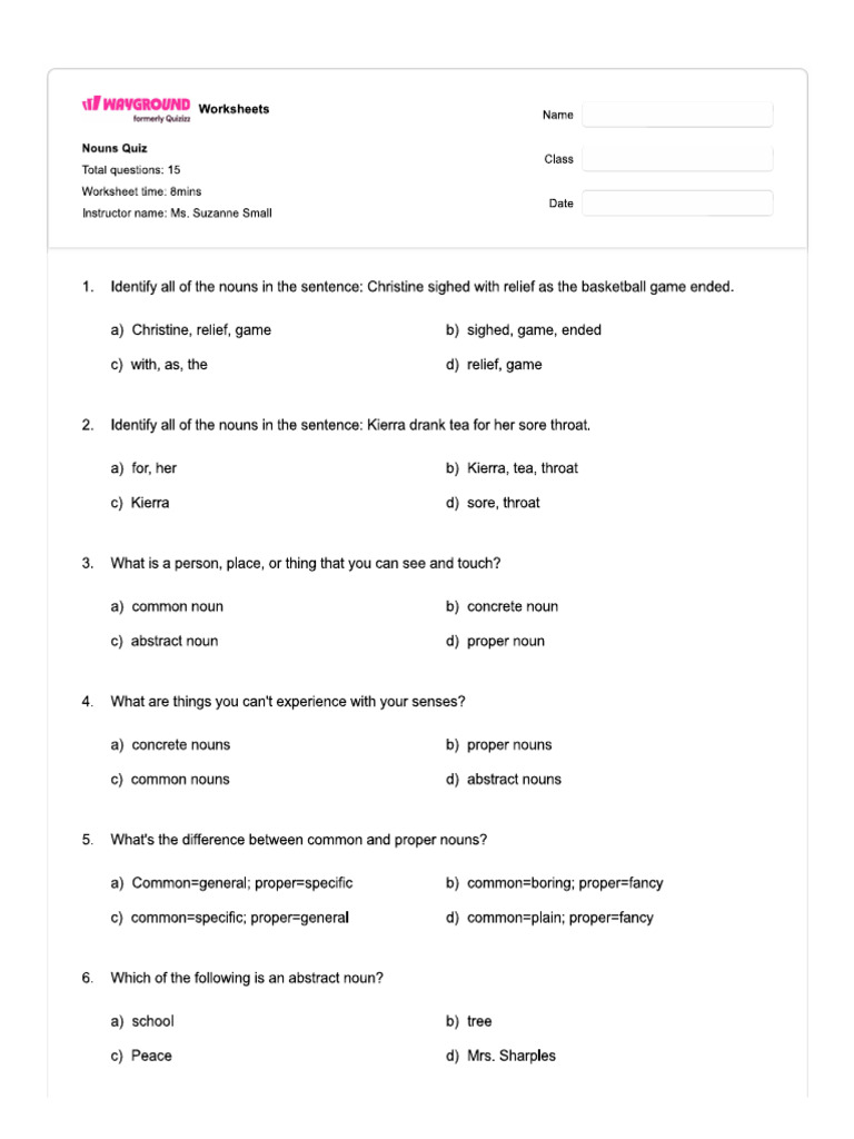 Nouns Quiz | PDF