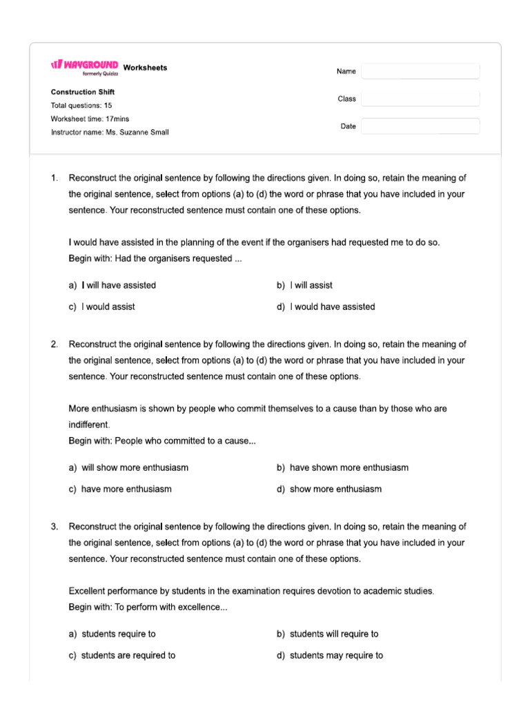 Construction Shift Practice | PDF
