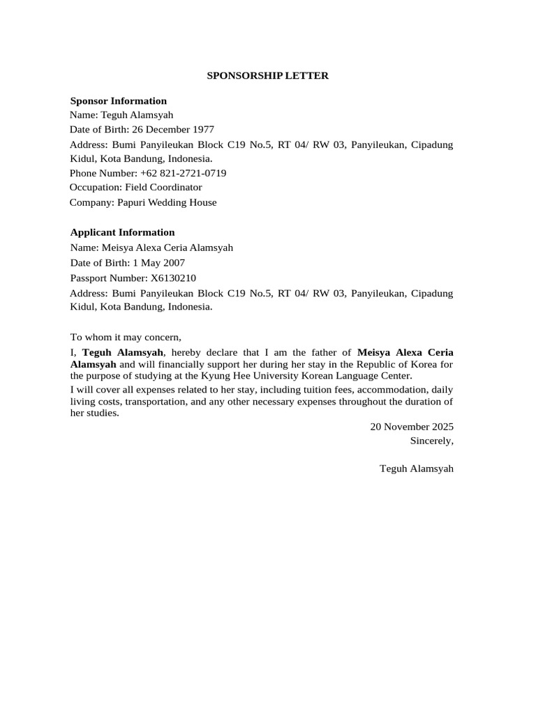 Sponsorship Letter 2 | PDF