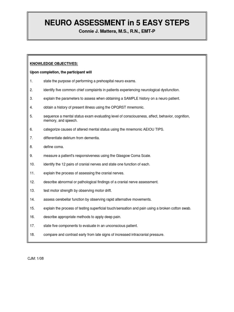 Neuro Assess Handout | Somatosensory System | Neurology