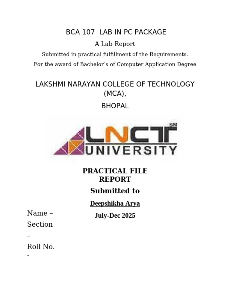 BCA 107 PC Package Lab Report | PDF