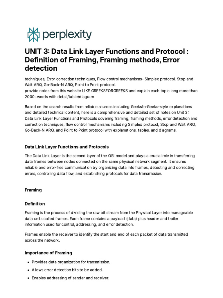 UNIT 3 - Data Link Layer Functions and Protocol - D | PDF | Transmission Control Protocol ...