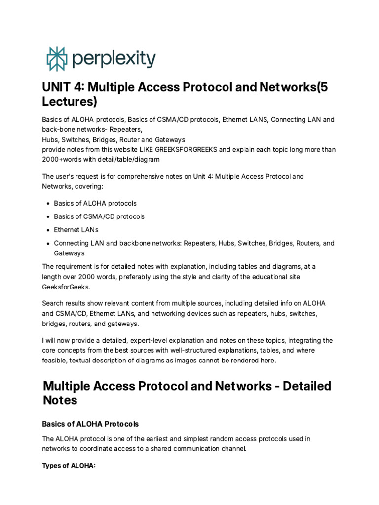 UNIT 4_ Multiple Access Protocol and Networks(5 Le | PDF | Ethernet | Computer Network