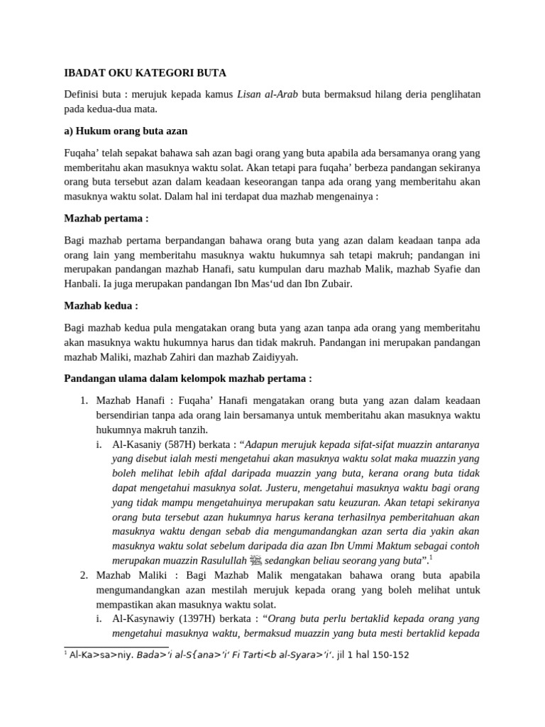 Hukum Azan dan Kiblat untuk Orang Buta | PDF