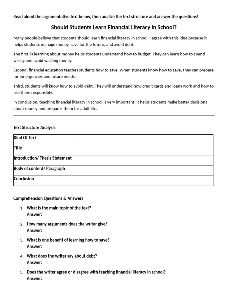 Argumentative Reading Students | PDF