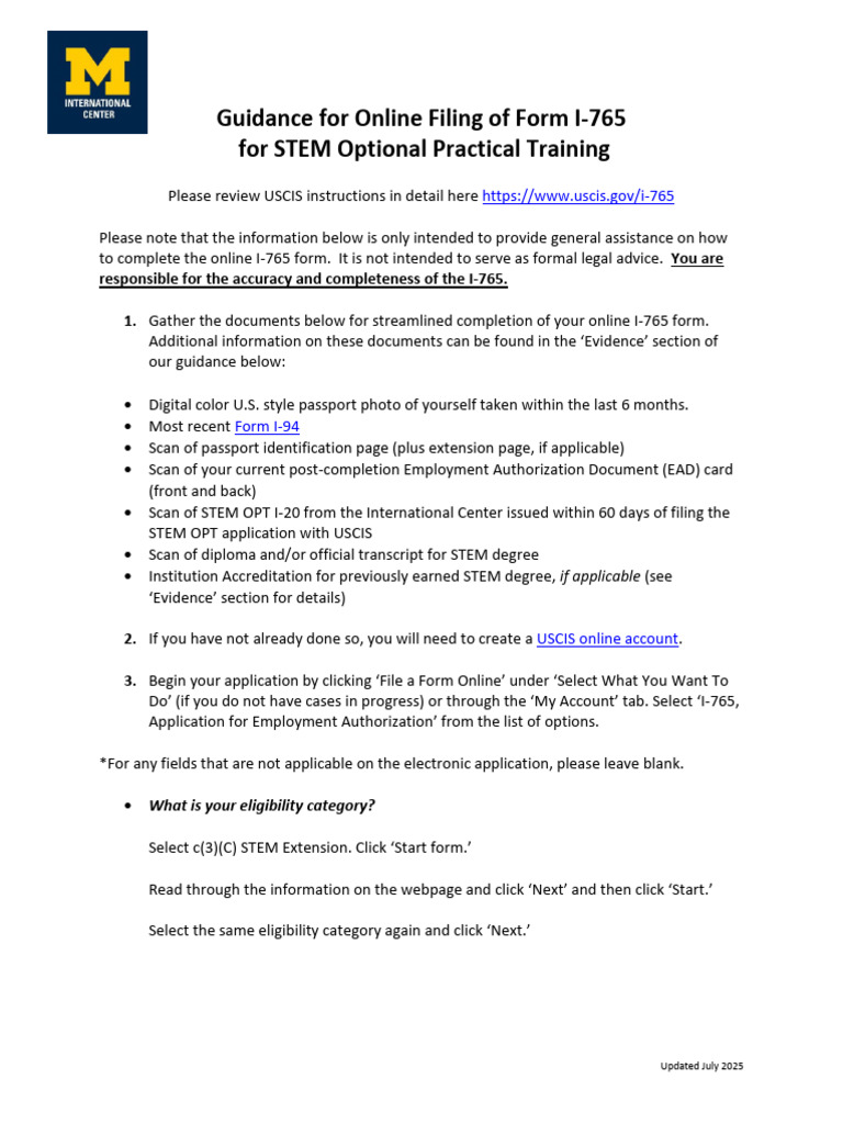 Guidance Online Filing Form I-765 STEM | PDF | Identity Document | E Verify