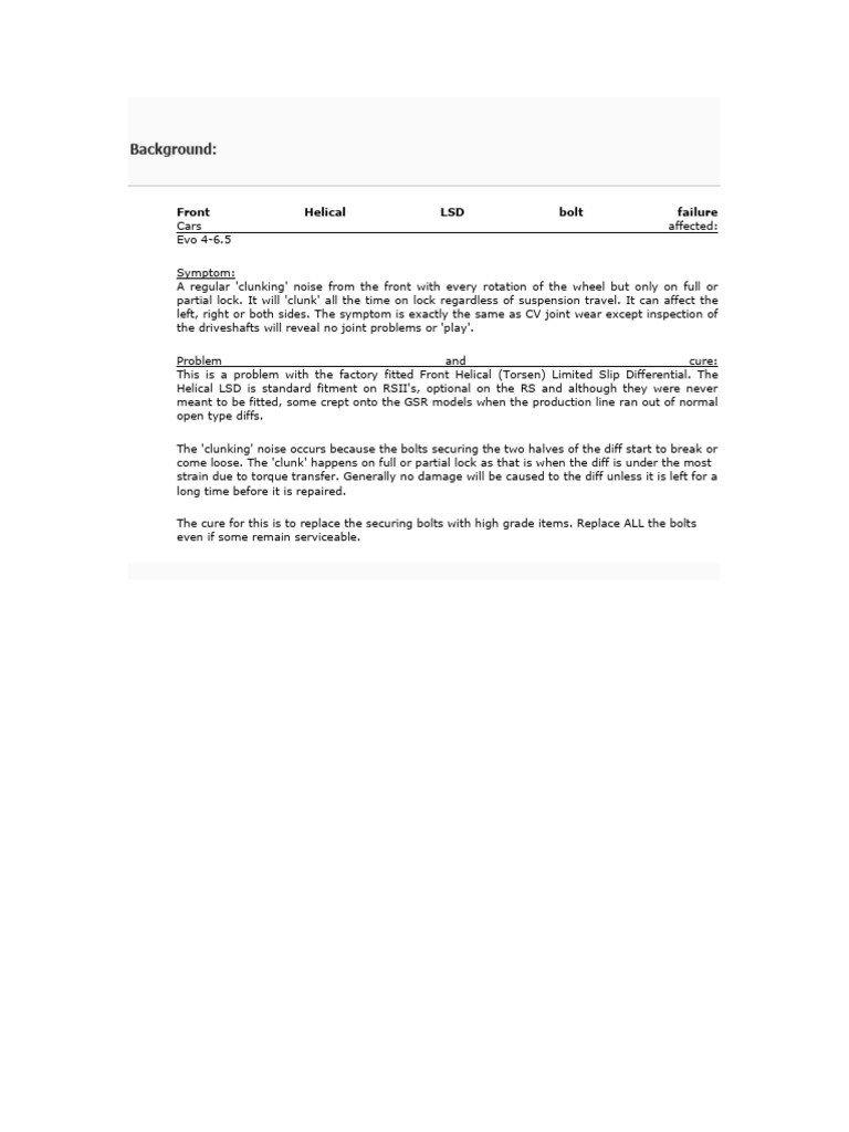 Evo 5 diff bolt repair front cp9a | PDF | Axle | Manufactured Goods