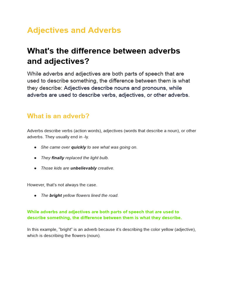 Différence entre adjectifs et adverbes | PDF | Grammaire | Lexical ...
