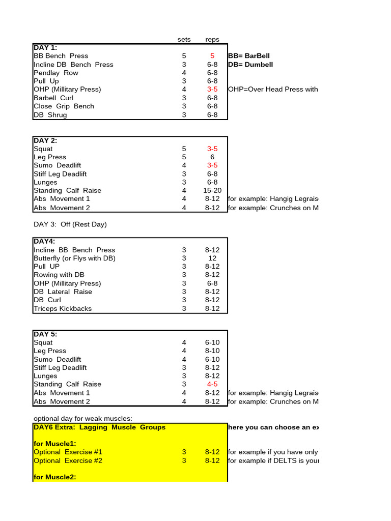 Weekly Workout Plan for Muscle Gain | PDF | Aerobic Exercise | Physical ...