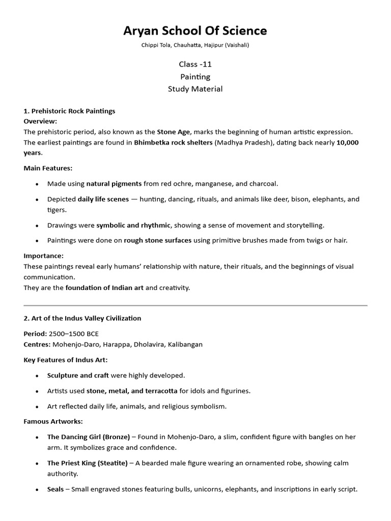 Class 11 Painting Study Material | PDF | Sculpture | Paintings