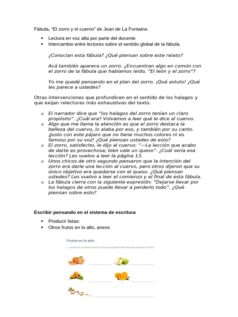 Fábula El Zorro y El Cuervo | PDF | Fábula