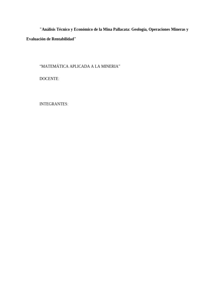Análisis Técnico y Económico de La Mina Pallacta | PDF | Minería | Roca ...