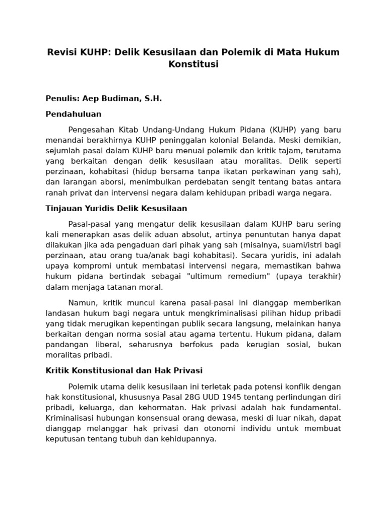 Polemik Delik Kesusilaan dalam KUHP Baru | PDF