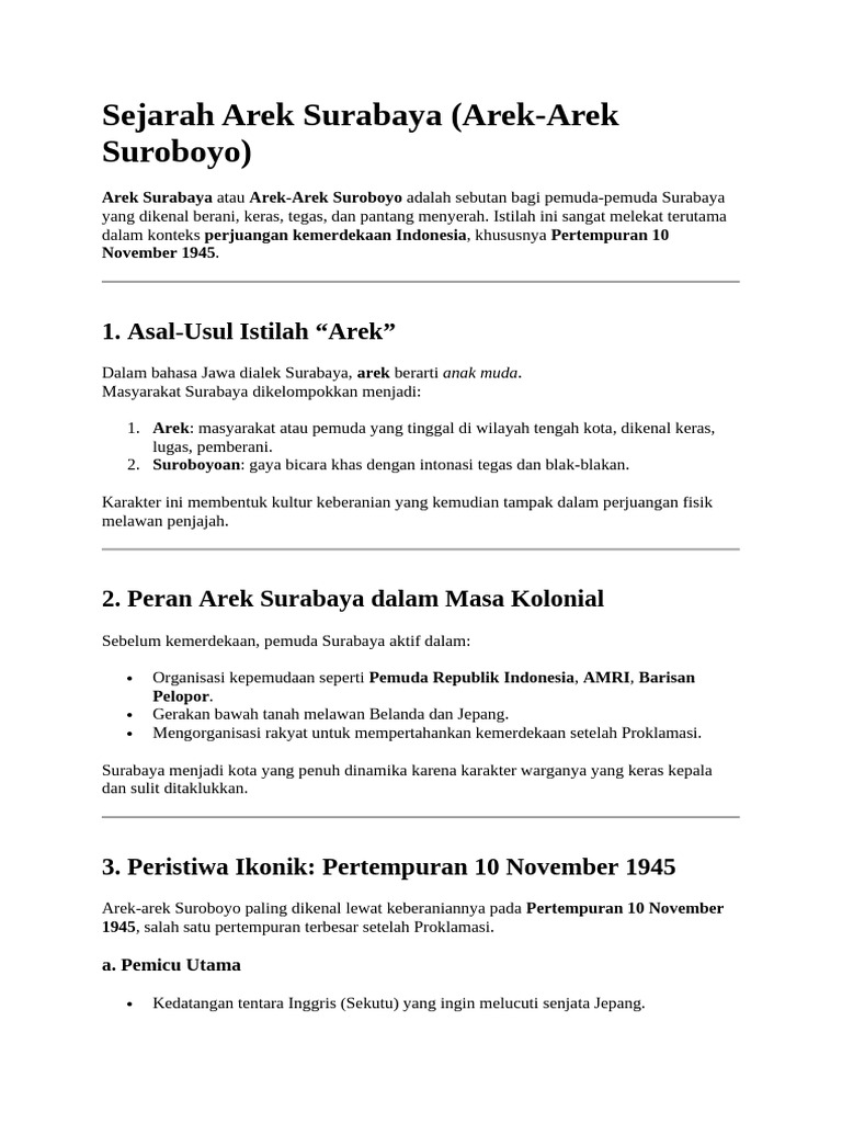 Sejarah Arek Surabaya dan Perjuangannya | PDF