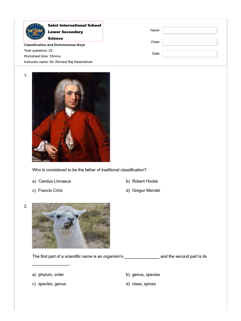 Classification and Dichotomous Keys - Quizizz | PDF | Biology ...