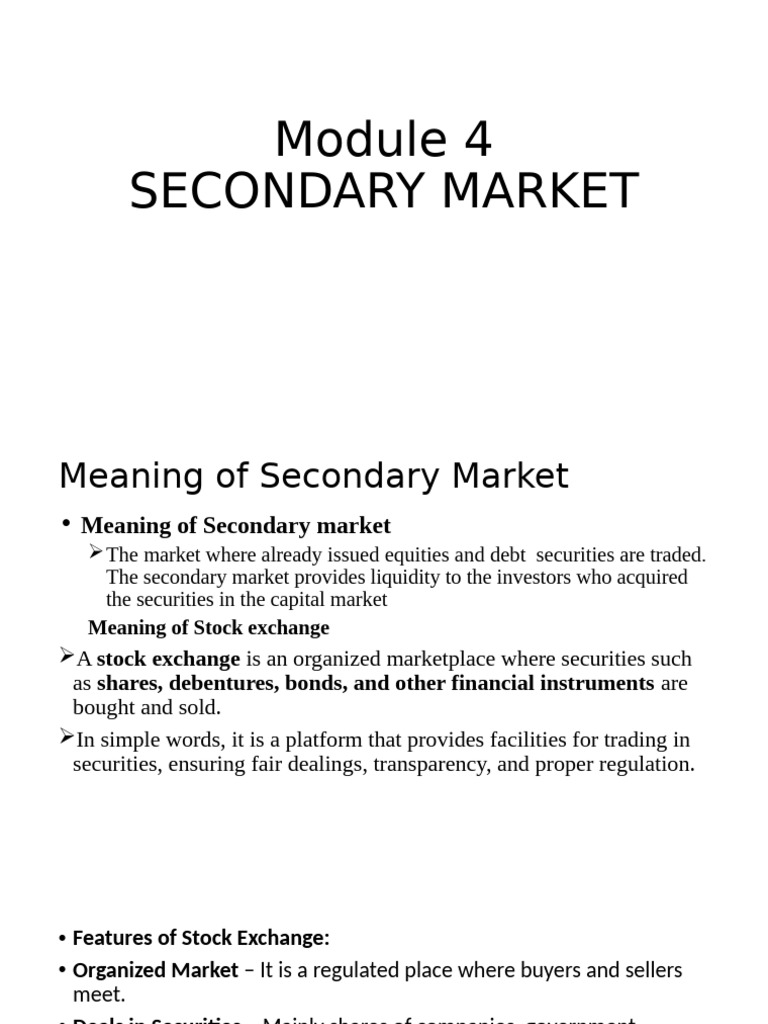 Secondary Market | PDF | Securities (Finance) | Stocks
