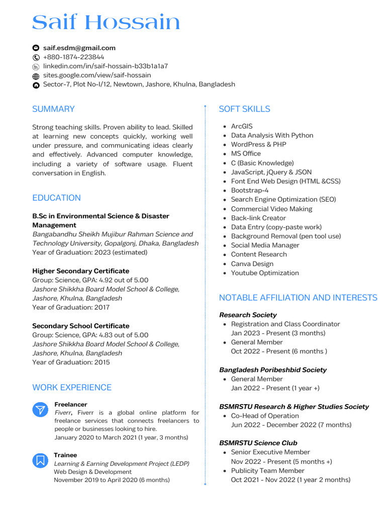 CV Saif Hossain | PDF | Web Design | Computing