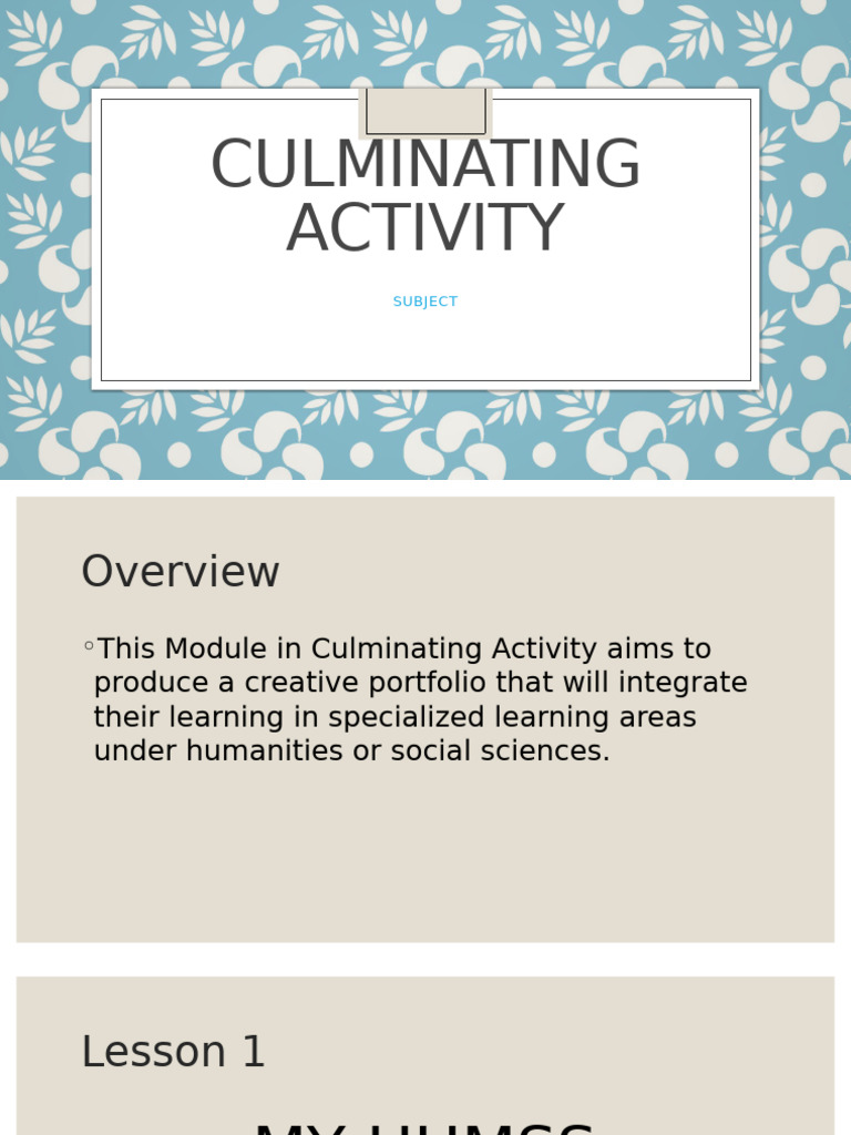 First Topic in Culminating Activity | PDF | Narrative | Cognition