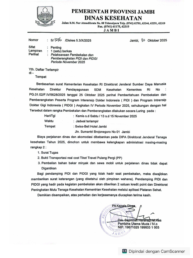 Surat Pelaksanaan Pembekalan Dan Pemberangkatan PIDI Dan PIDGI Periode ...