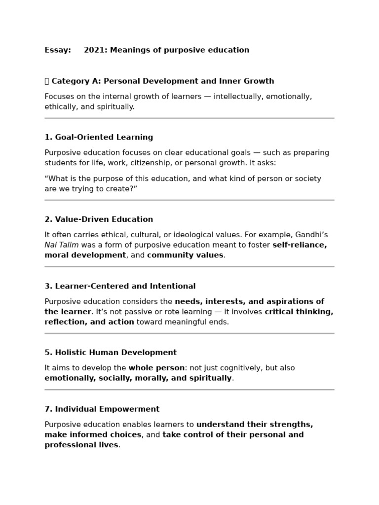Purposive Education: Goals and Benefits | PDF | Learning | Teachers