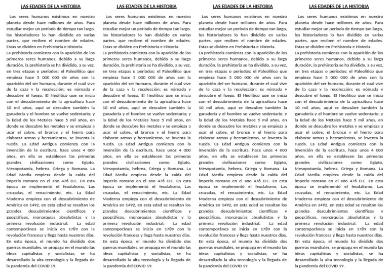 Edades de la Historia Humana | PDF | Historia antigua | Período moderno ...