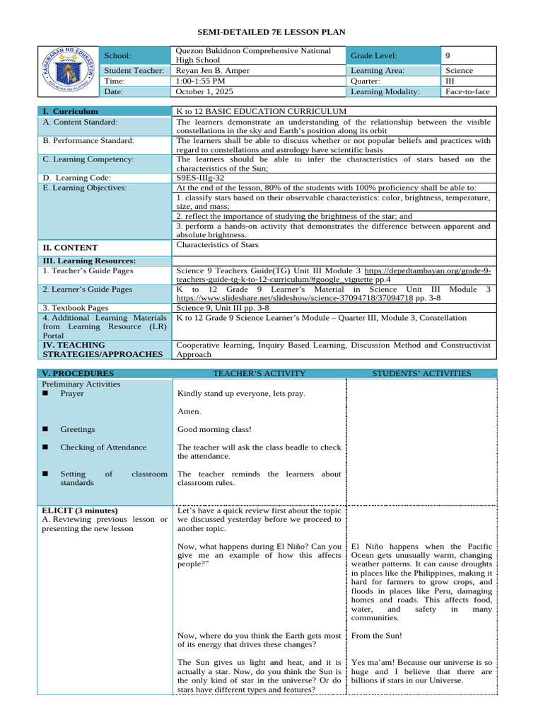 Original Lesson Plan Earth Science | PDF | Stars | Apparent Magnitude