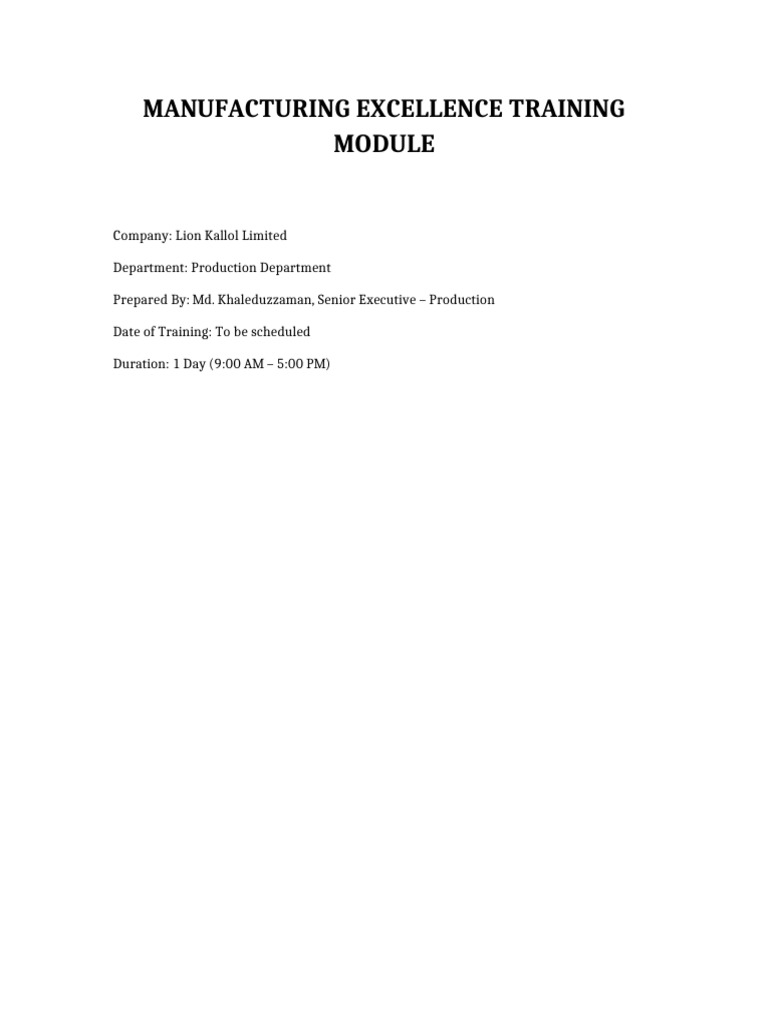 Manufacturing Excellence Training Overview | PDF | Lean Manufacturing ...